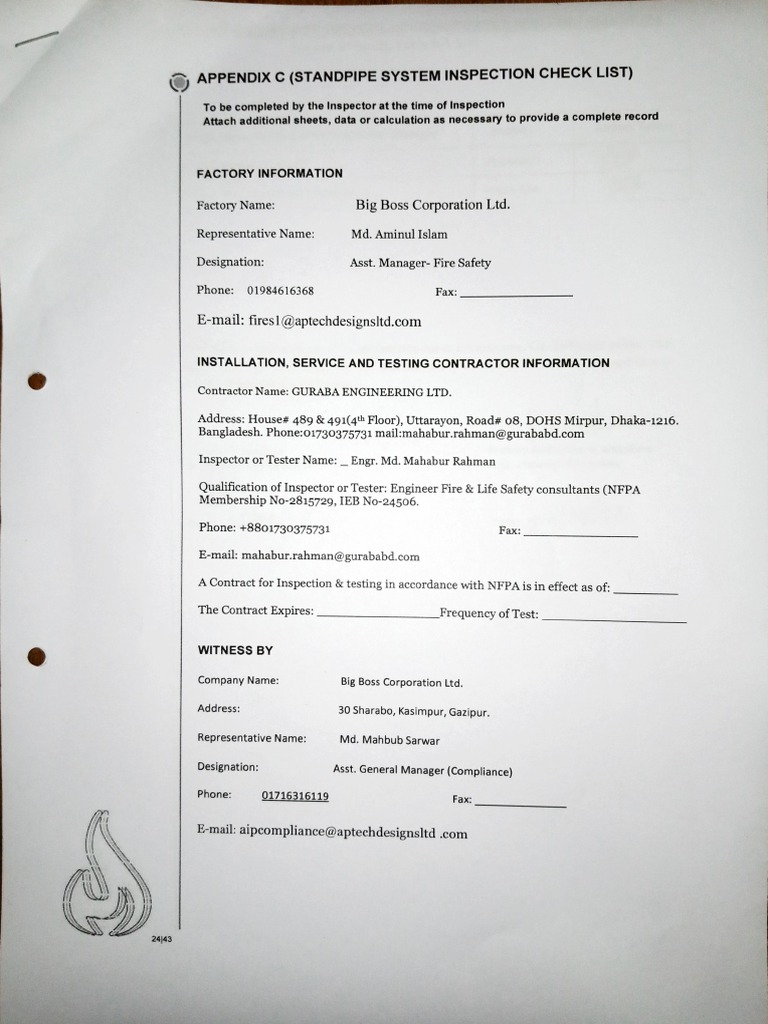 Fire Hydrant System Inspection Testing Record | PDF