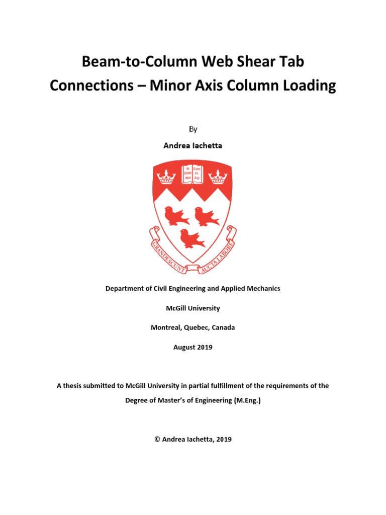 Beam-to-Column Web Shear Tab Connections - Minor Axis Column Loading ...