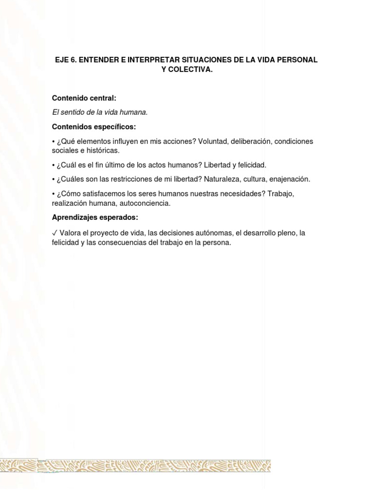 Eje 6. Entender e Interpretar Situaciones de La Vida Personal y ...
