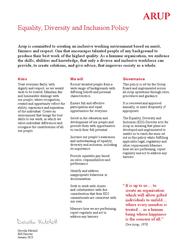 Arup's Equality, Diversity, and Inclusion Policy | PDF | Diversity (Business) | Social Equality