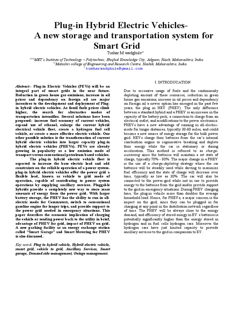 PHEV in Smart Grid | PDF