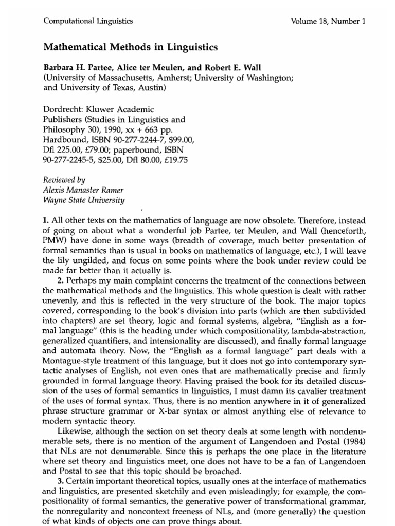 Mathematical Methods in Linguistics | PDF | Syntax | Semantics