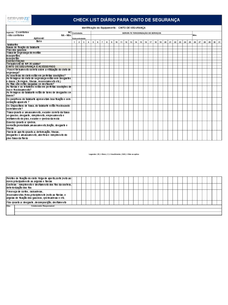 Check List Cinto de Segurança | PDF