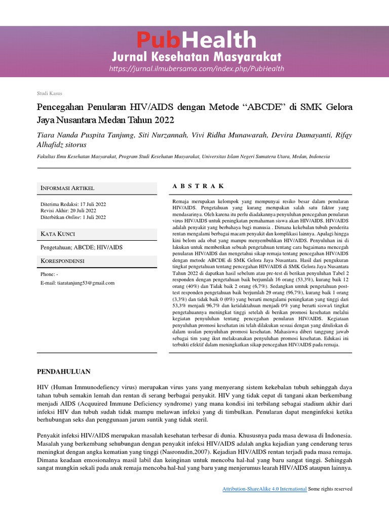 Pencegahan Penularan HIV/AIDS Dengan Metode "ABCDE" Di SMK Gelora Jaya Nusantara Medan Tahun ...