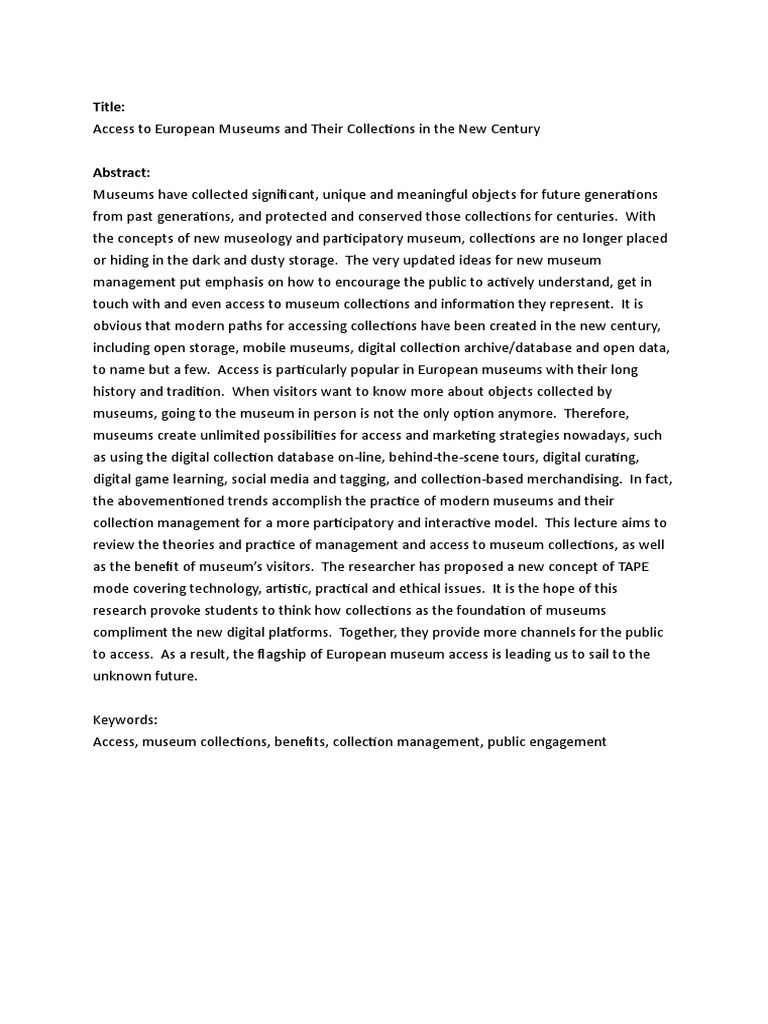 Access To Musuems and Their Collections NEw | PDF | Museum | Museology