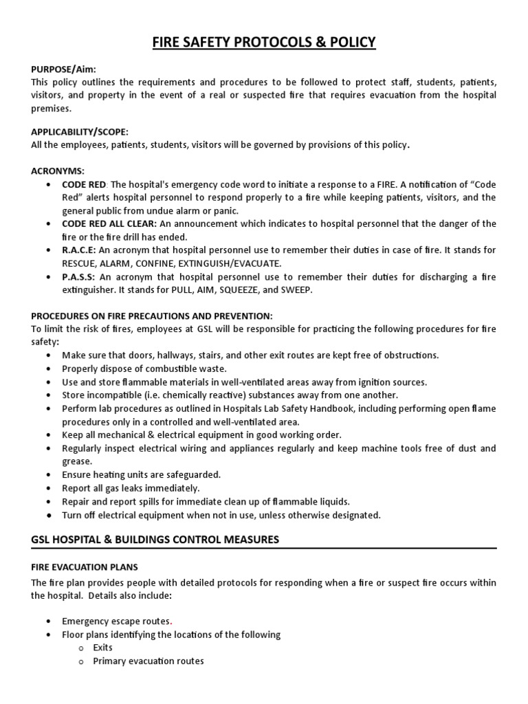 Fire Safety Protocols Policy Draft | PDF | Fire Safety | Fires