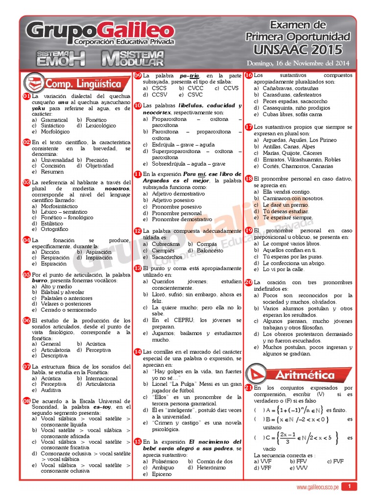 Examen de Admisión UNSAAC PO 2014 | PDF | Enlace covalente | Enlace químico