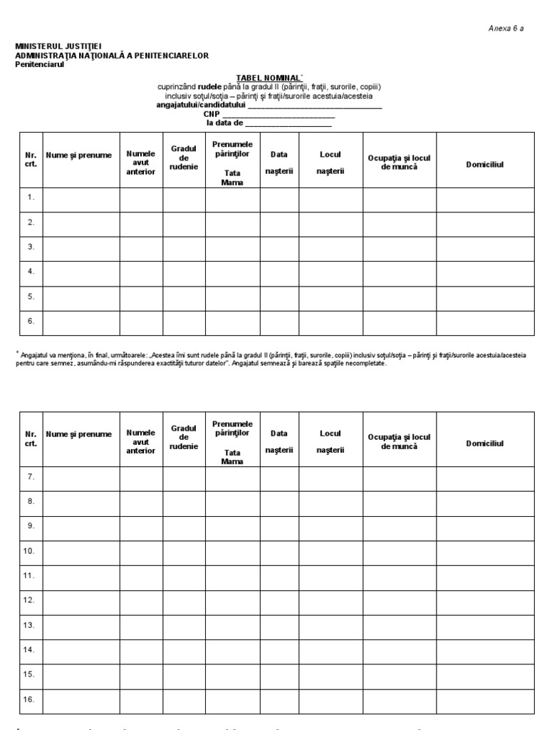 TABEL RUDE CANDIDATI Anexa 6a, 6b | PDF