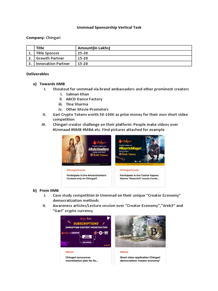 Unmmad Sponsorship Vertical Task | PDF | Communication | Mass Media