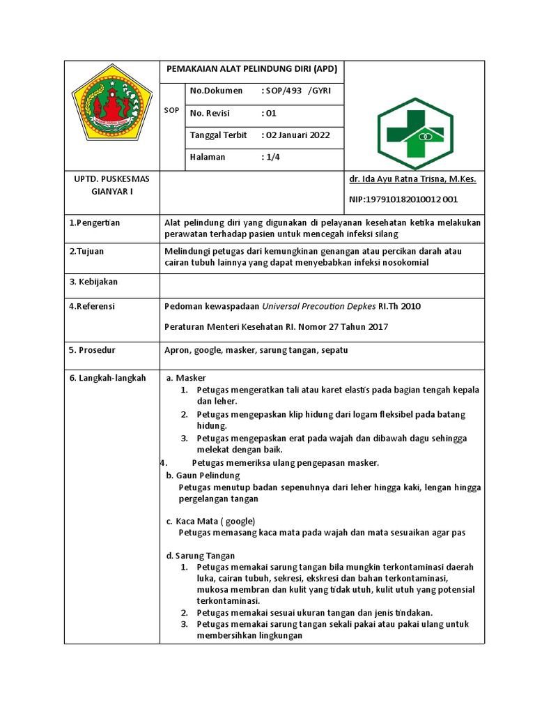 Sop Ppi Pemakaian Apd 2022 | PDF