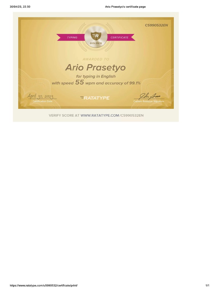 Ario Prasetyo Aji Gold Certificate | PDF