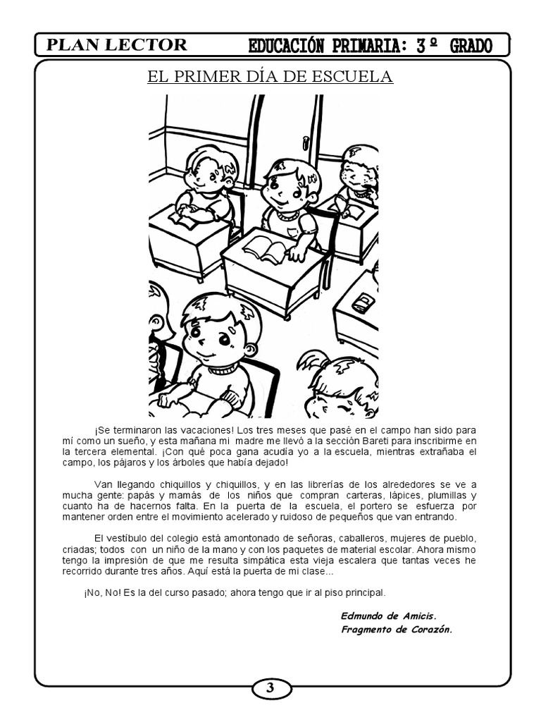 El Primer Día de Escuela: Edmundo de Amicis. Fragmento de Corazón | PDF