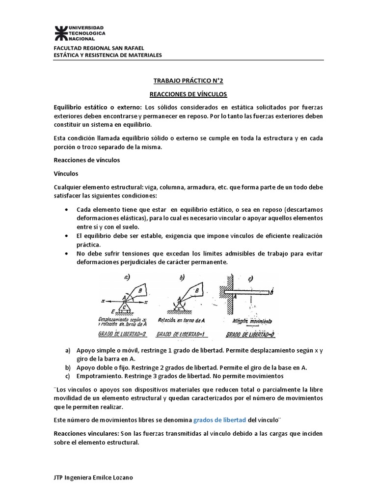 TP N°2 2020 Reacciones de Vínculos | PDF