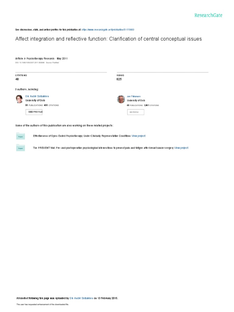 Affect Integration and Reflective Function: Clarification of Central ...