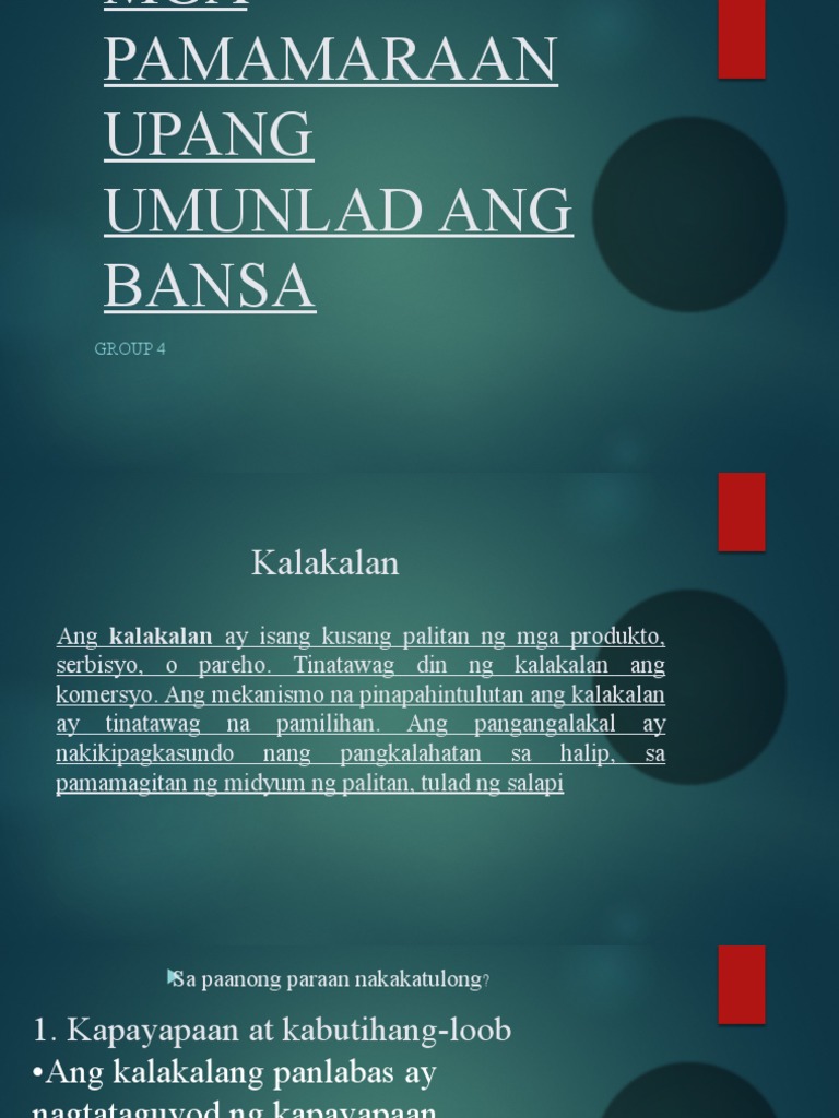 Mga Pamaran Upang Umunlad Ang Bansahshshansja | PDF