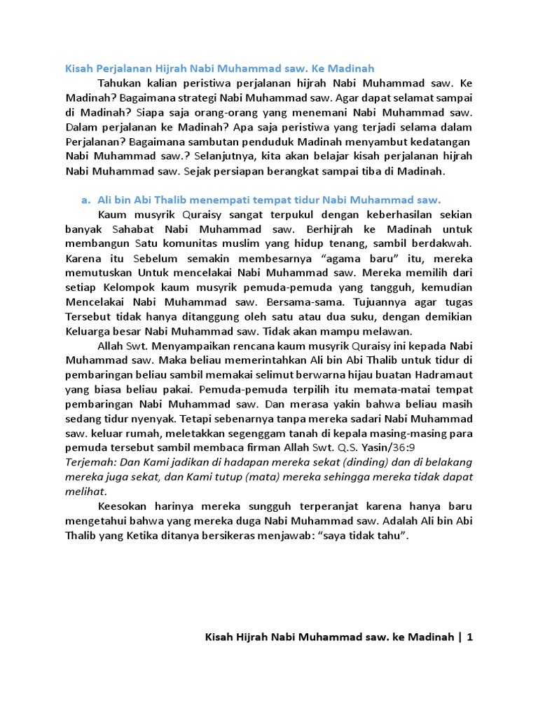 Kisah Hijrah Nabi Muhammad SAW Ke Madinah | PDF