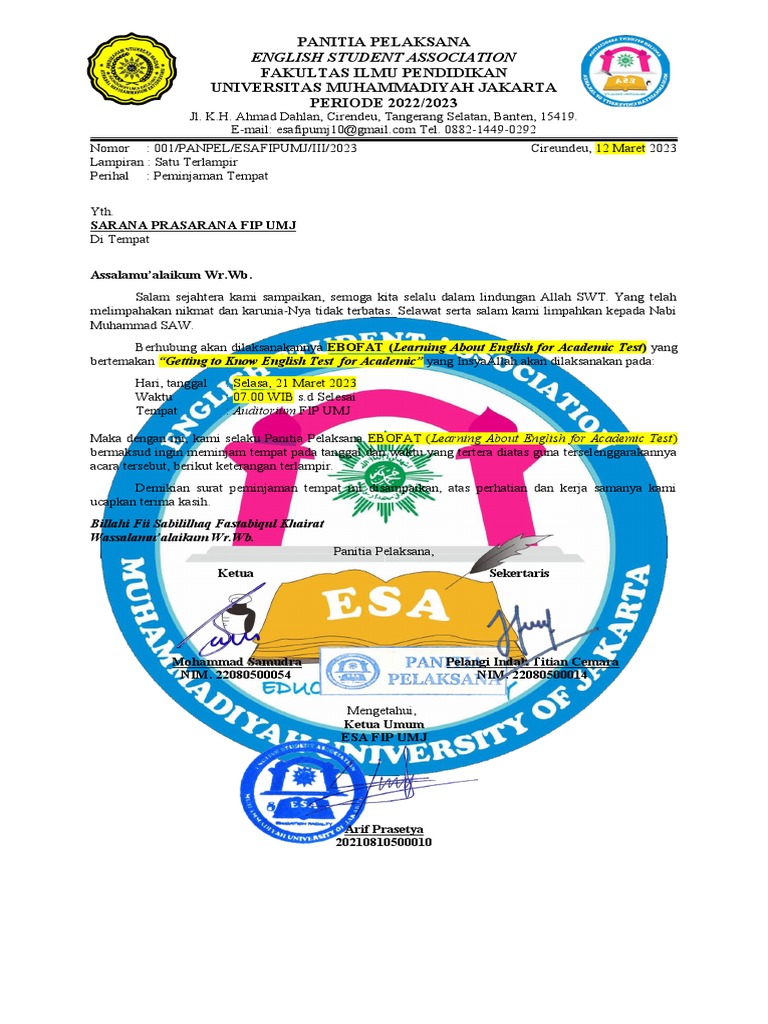 Peminjaman Auditorium FIP UMJ 2023 | PDF