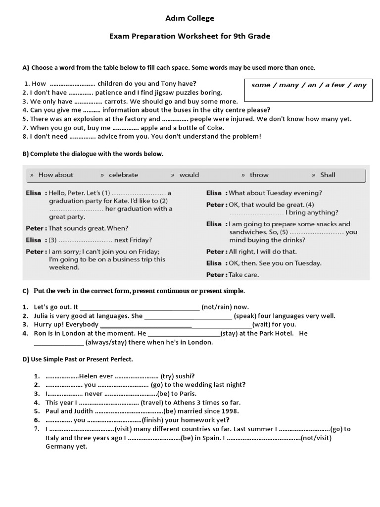9th Grade Worksheet | PDF