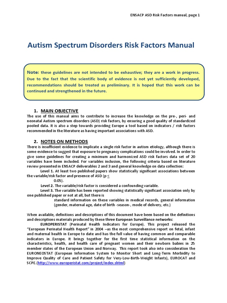 Deliverable 6 1 Asd Risk Factors Manual | PDF | Autism Spectrum ...