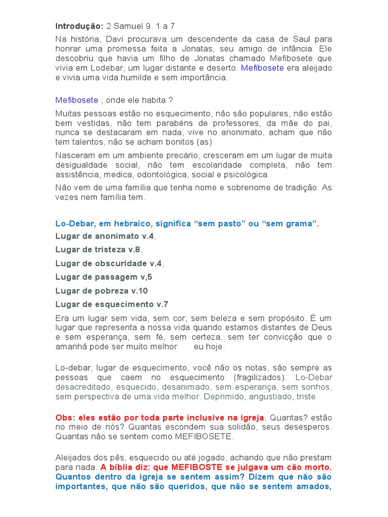 Lo Debar | PDF | Graça no cristianismo | Davi