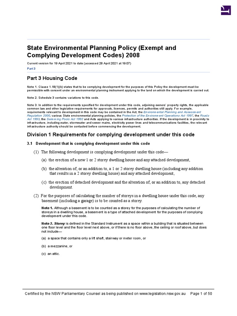 Exempt And Complying Development Sepp Housing Code Extract Pdf