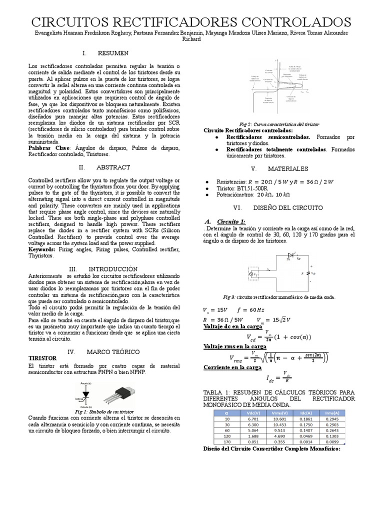 IF - CIRCUITOS RECTIFICADORES CONTROLADOS MONOFÁSICOS Grupo 2EE532N2G1 | PDF | Rectificador ...