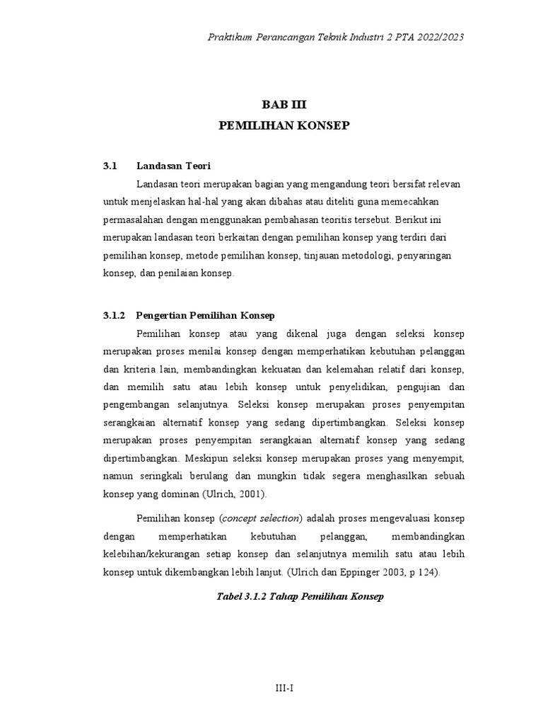 Bab Iii Pemilihan Konsep | PDF