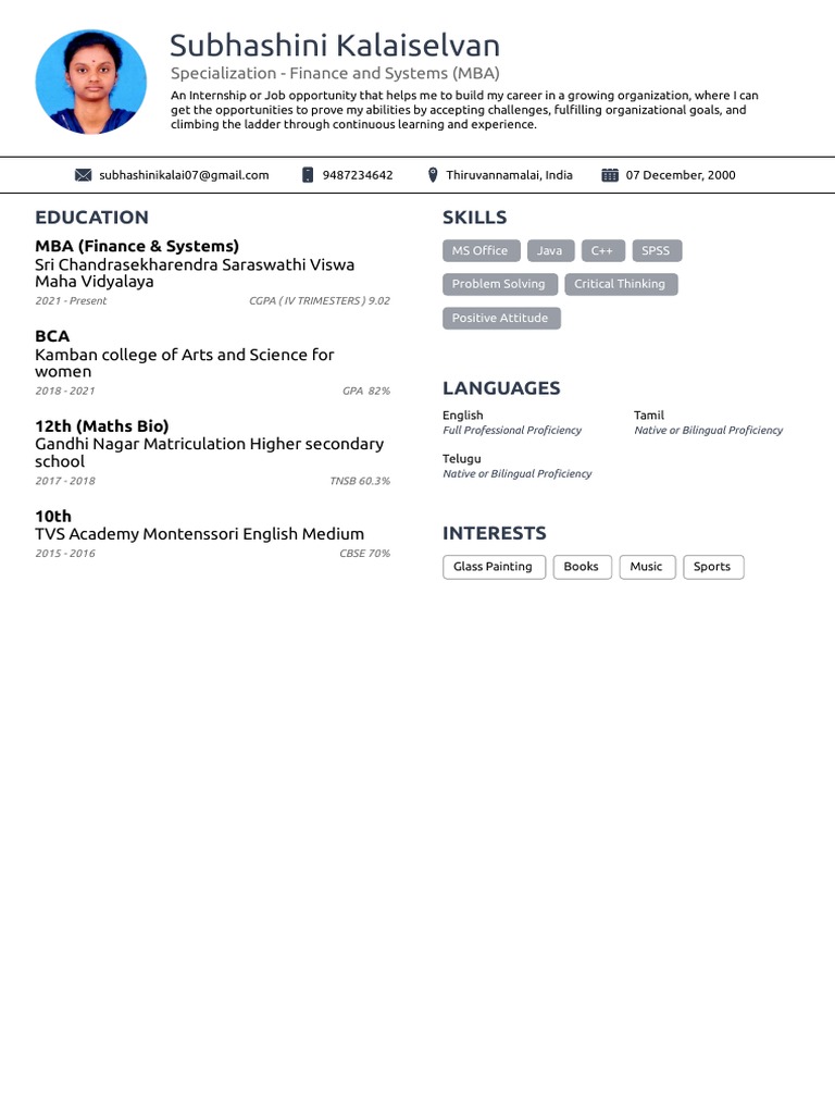 Subhashini's Resume | PDF Subhashini's Resume | PDF