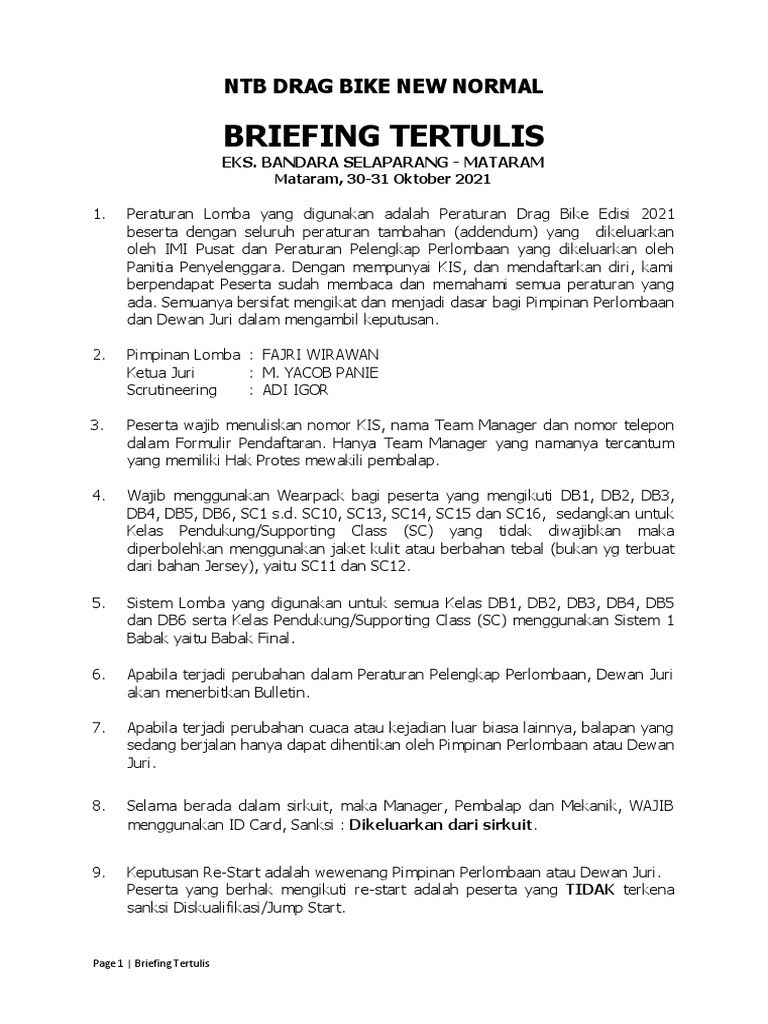 Briefing Tertulis DB NTB New Normal | PDF