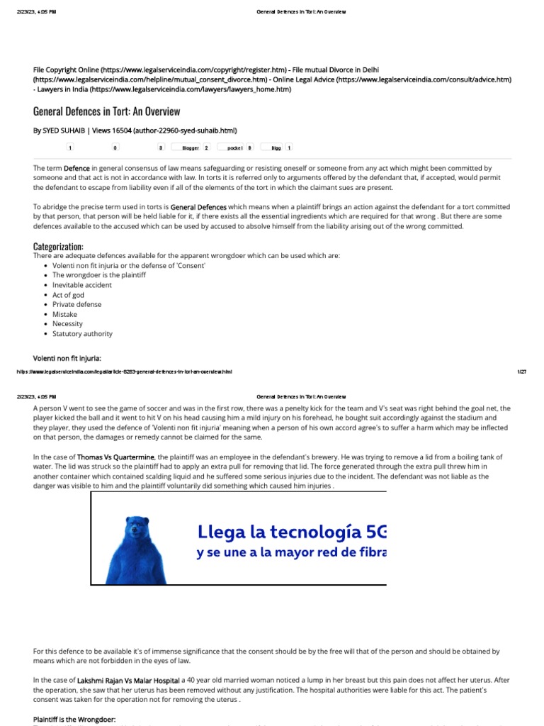General Defences in Tort Explained | PDF | Tort | Legal Liability