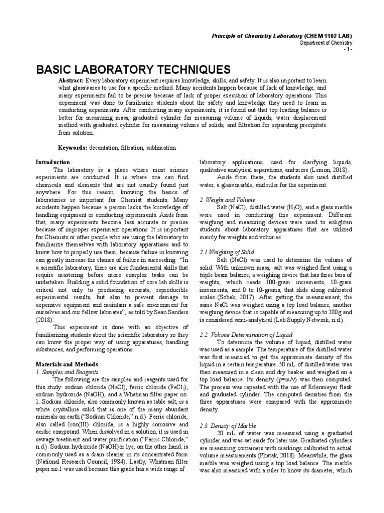 1 Basic Lab Techniques | PDF | Filtration | Sodium Hydroxide