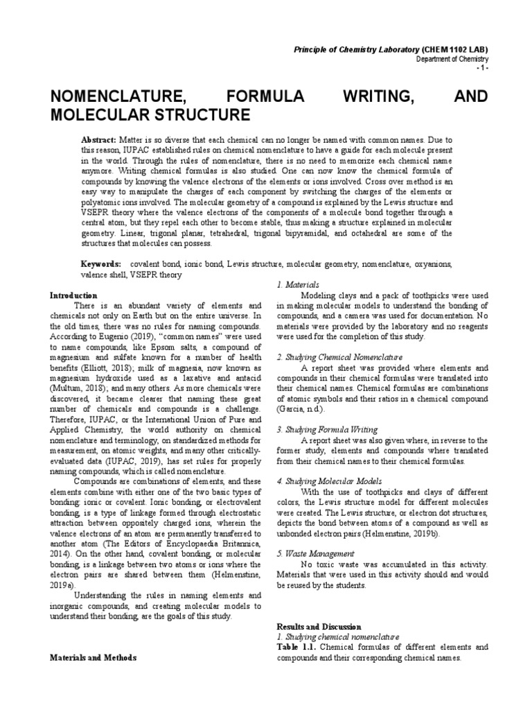 3 Nomenclature, Formula Writing | PDF | Chemical Compounds | Chemical Bond