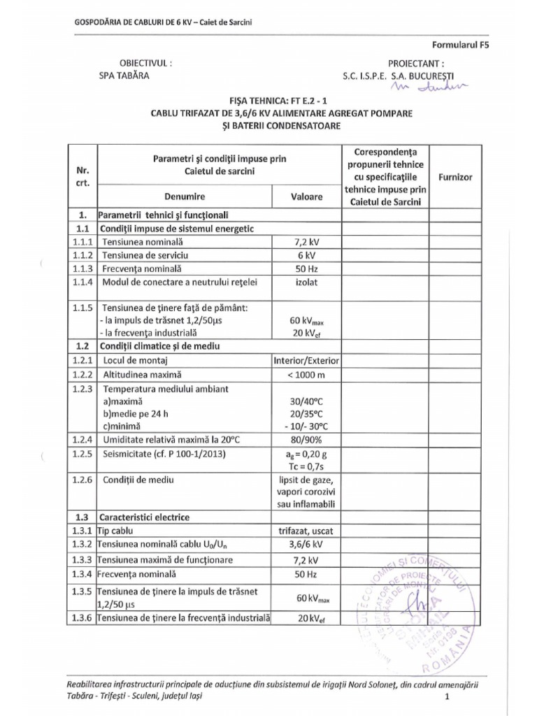 Fisa Tehnica Cabluri Medie (Vezi Lista Materiale) | PDF