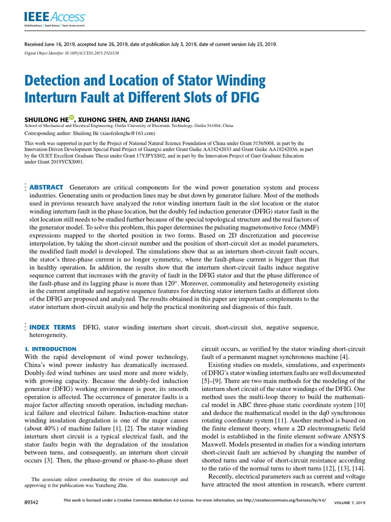 Detection And Location Of Stator Winding Interturn Fault At Different Slots Of Dfig Pdf