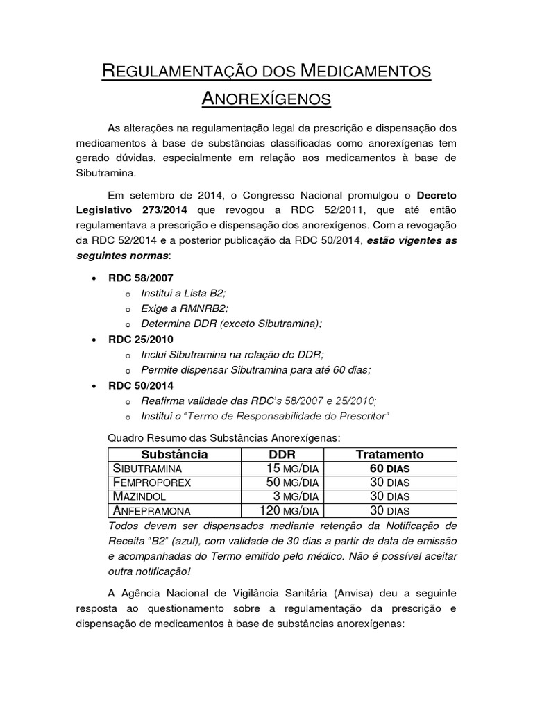 Regulamentação Dos Medicamentos Anorexígenos (Esclarecimento) | PDF ...