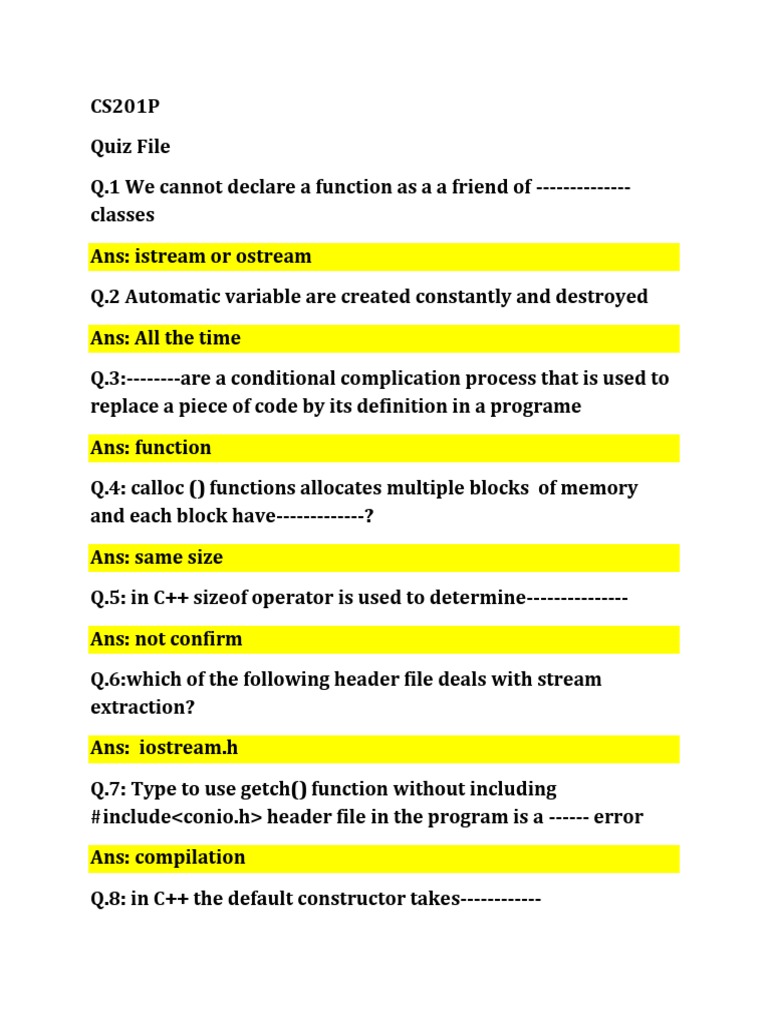 CS201P Quiz File | PDF | C++ | Pointer (Computer Programming)
