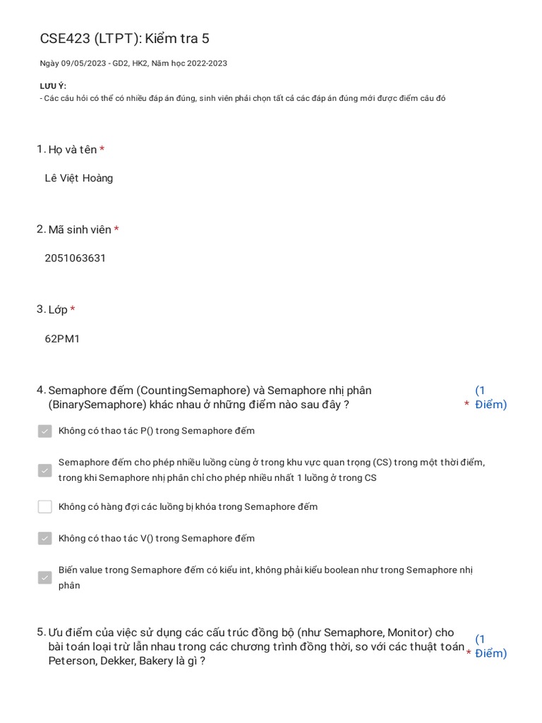 CSE423 (LTPT) - Kiểm tra 5 | PDF