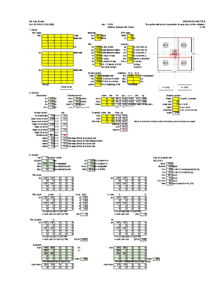 Pile Cap Design Sheet v1.09 | PDF | Metrology | Physical Quantities