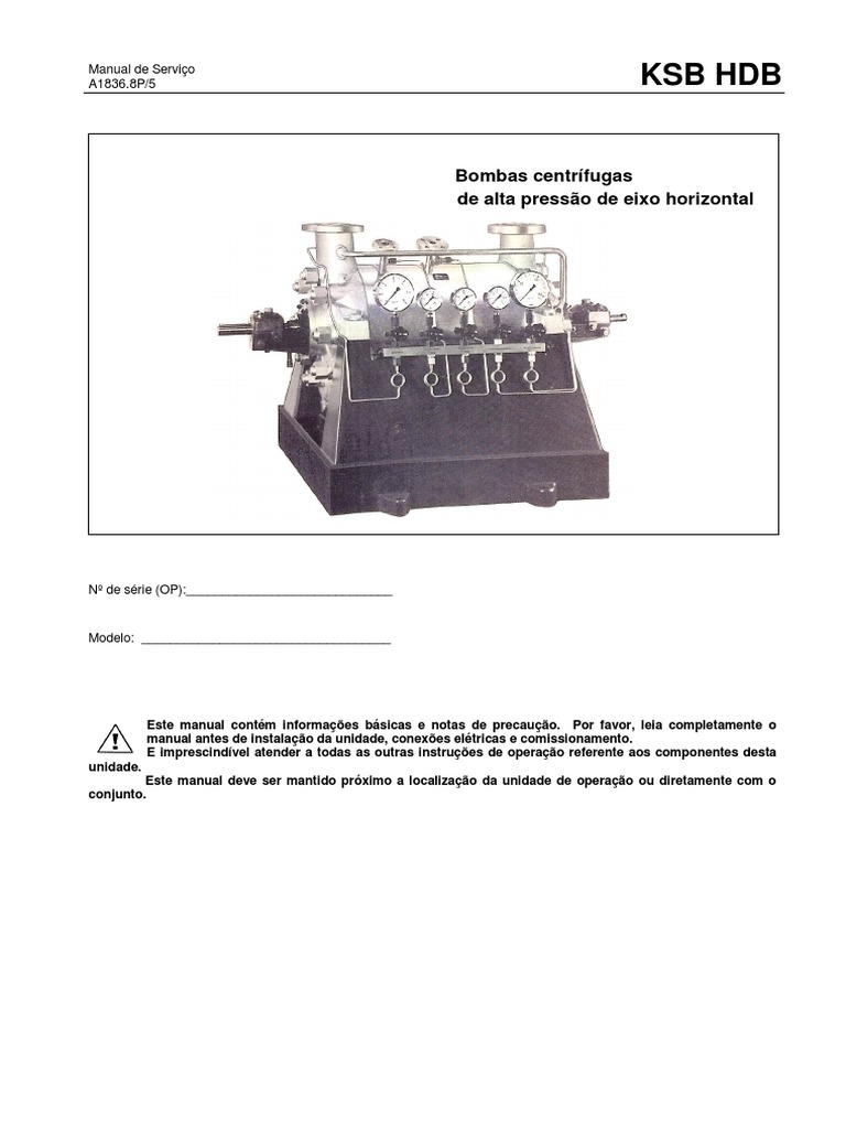 Manual de Serviço da Bomba KSB HDB | PDF | Bomba | Rotação