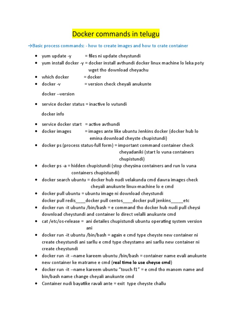 Docker Commands Pdf Linux Operating System Technology