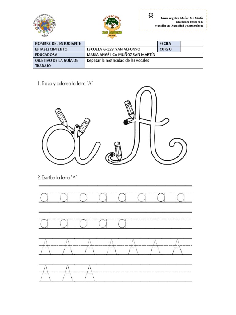 Guia 1 23 - Motricidad de Las Vocales Ligadas | PDF