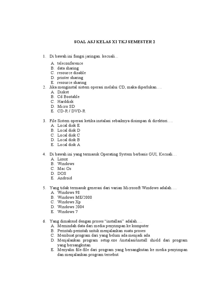 Soal Asj Kelas Xi TKJ | PDF | Komputer