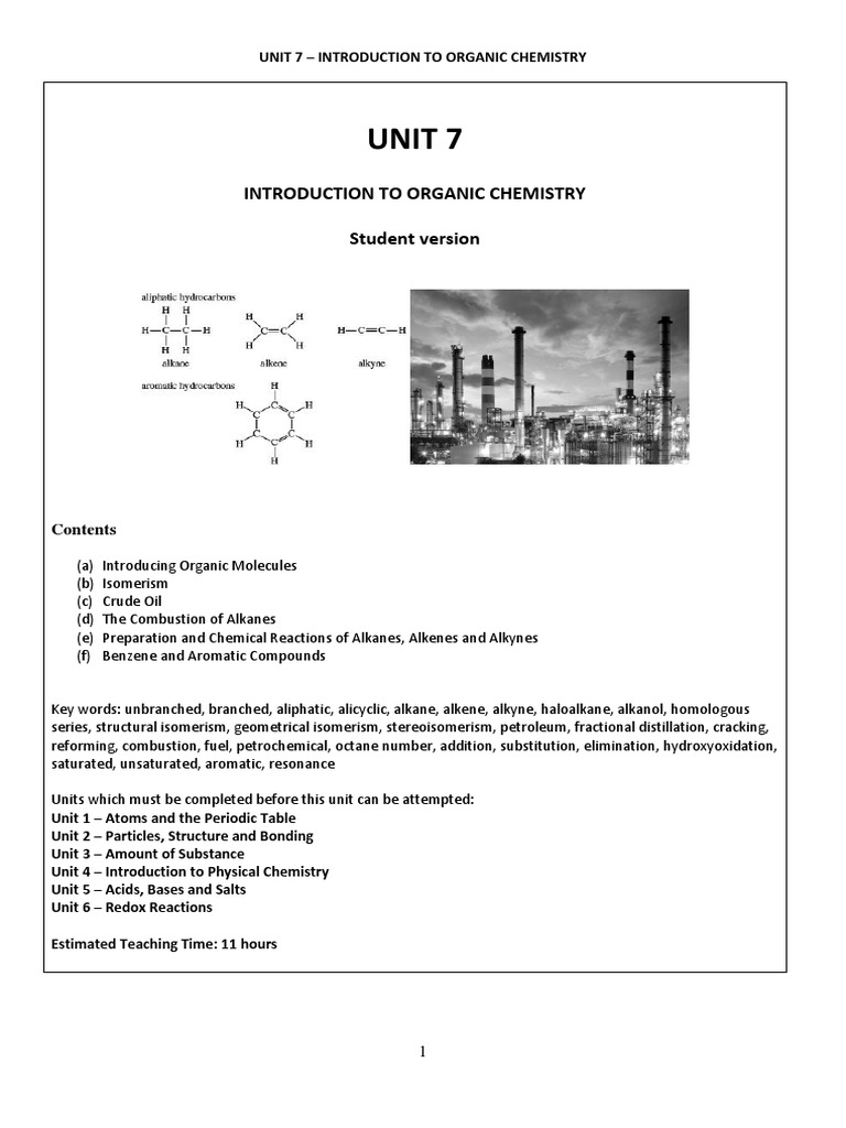 Unit 7 - Introduction To Organic Chemistry Student Version | PDF ...