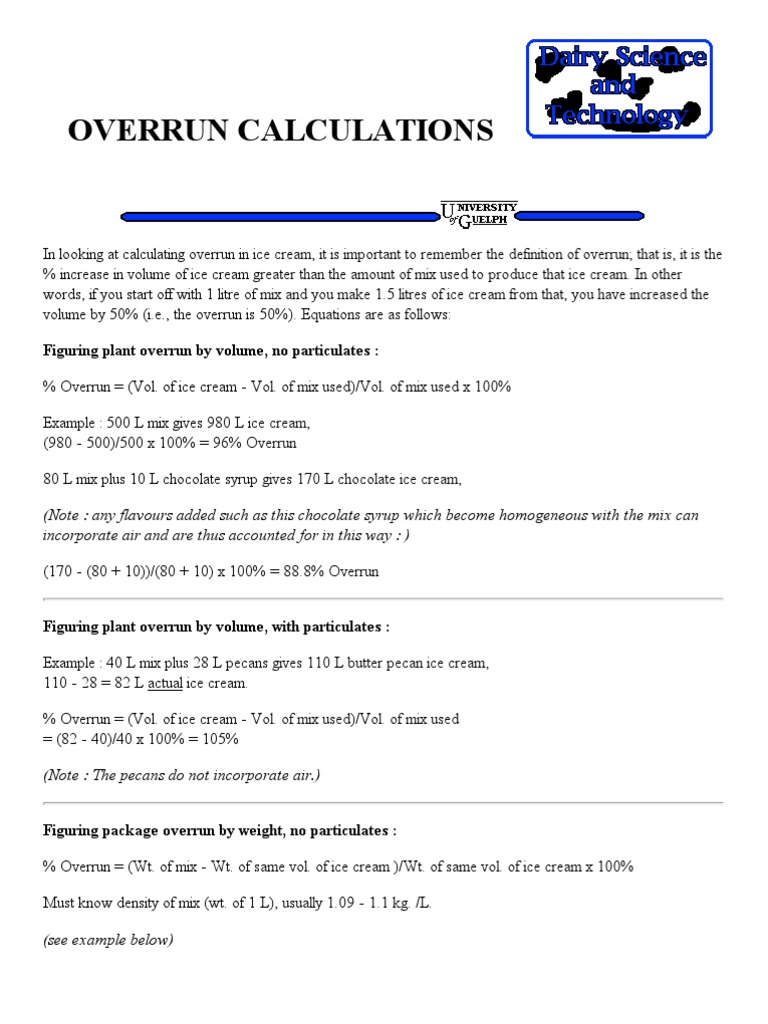Overrun Calculations in Ice Cream | PDF | Litre | Density