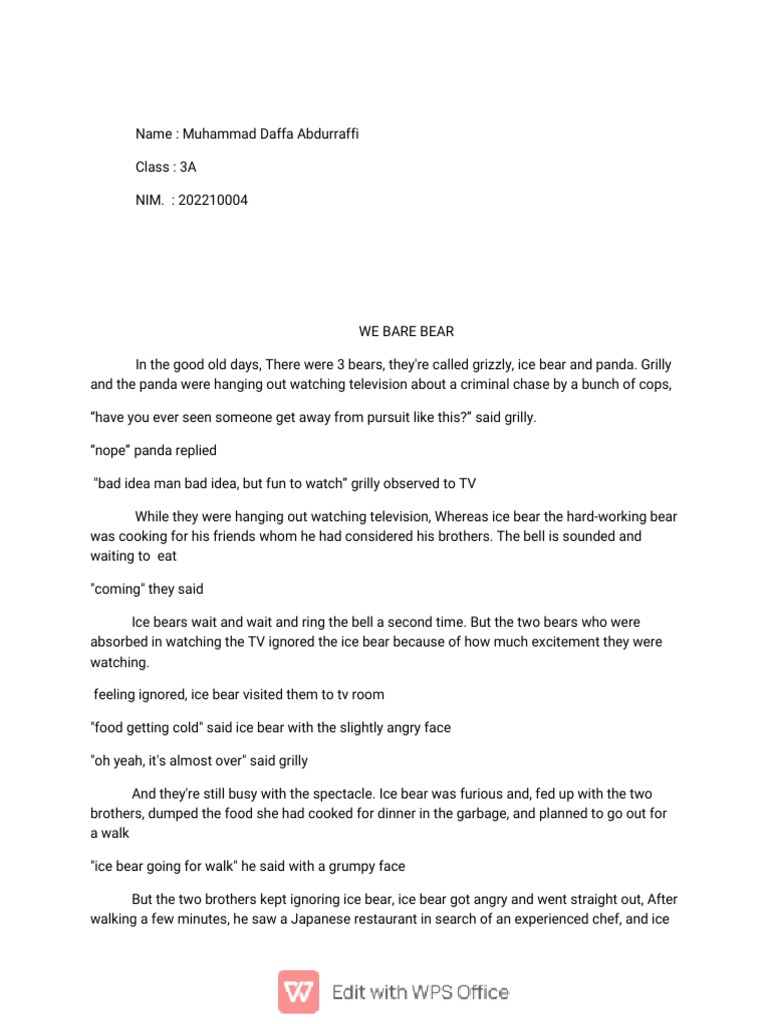 Narrative Text Muhammad Daffa Abdurraffi - WE BARE BEARS | PDF