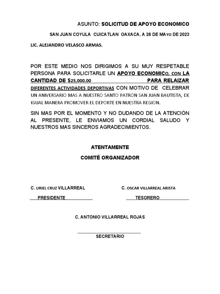 solicitud apoyo | PDF