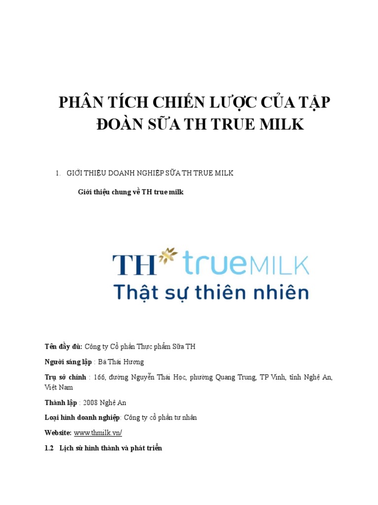 GIỚI THIỆU DOANH NGHIỆP SỮA TH TRUE MILK | PDF