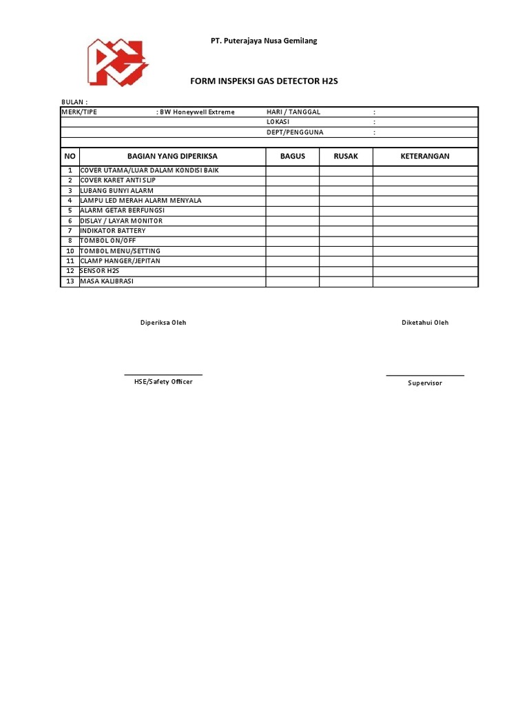 Form Inspeksi H2S PJP | PDF