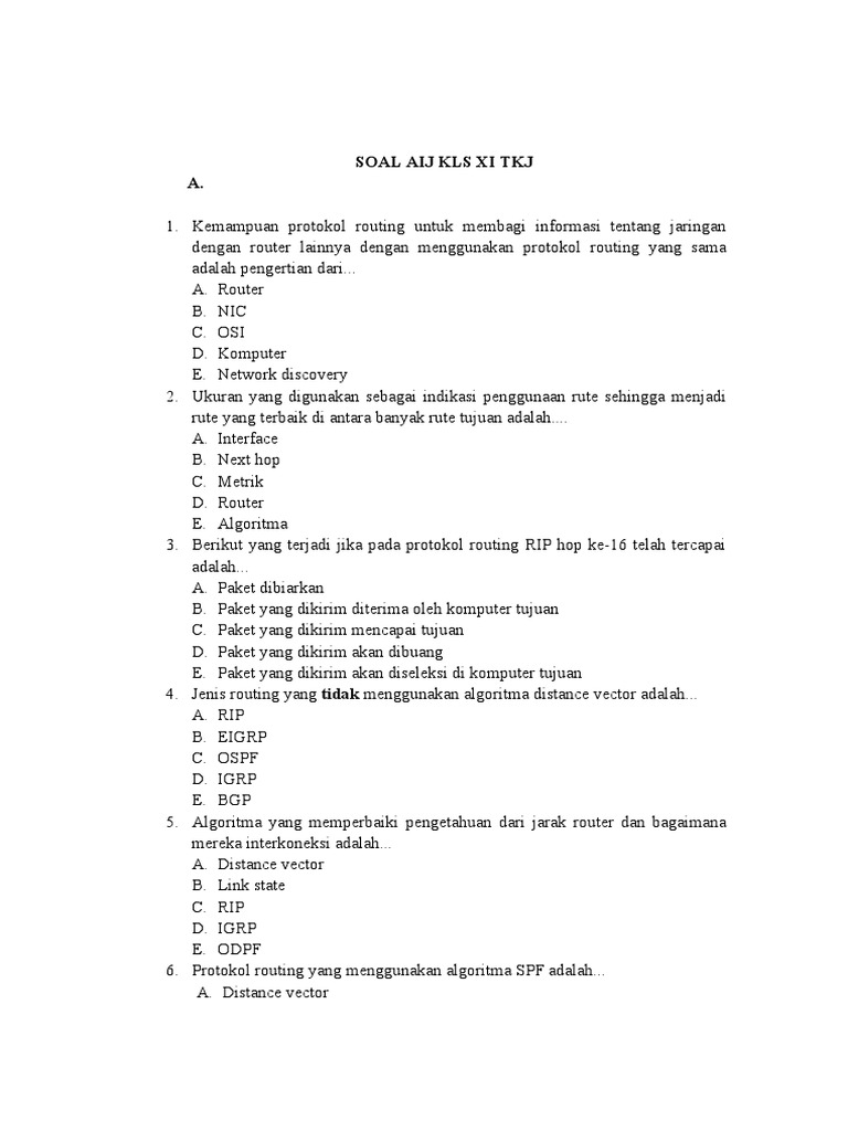 Soal Aij KLS Xi TKJ | PDF