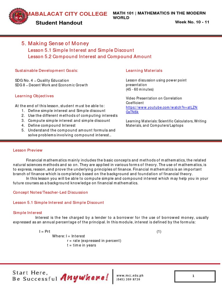 Financial Mathematics: Interest Calculations | PDF | Interest ...
